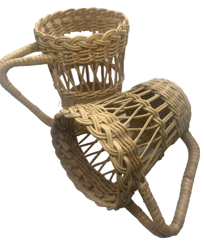 Vintage Set of Two Wicker Rattan Boho Cup Sleeve Holders With Handles 4 ...