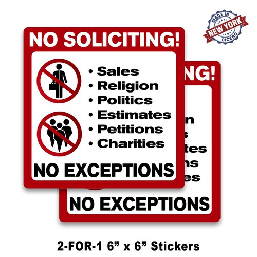 No Soliciting Door Window Sign Sticker Decal 2 FOR 1 FREE SHIPPING 6x6 ...