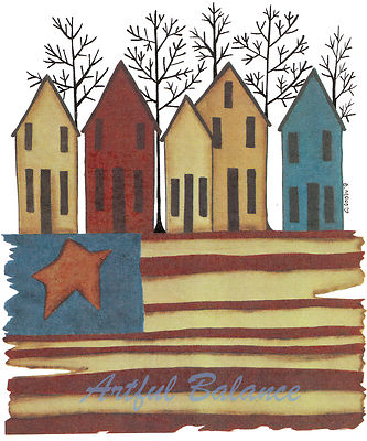 Ceramic Decals Patriotic Primitive Rustic Row Houses Flag | eBay