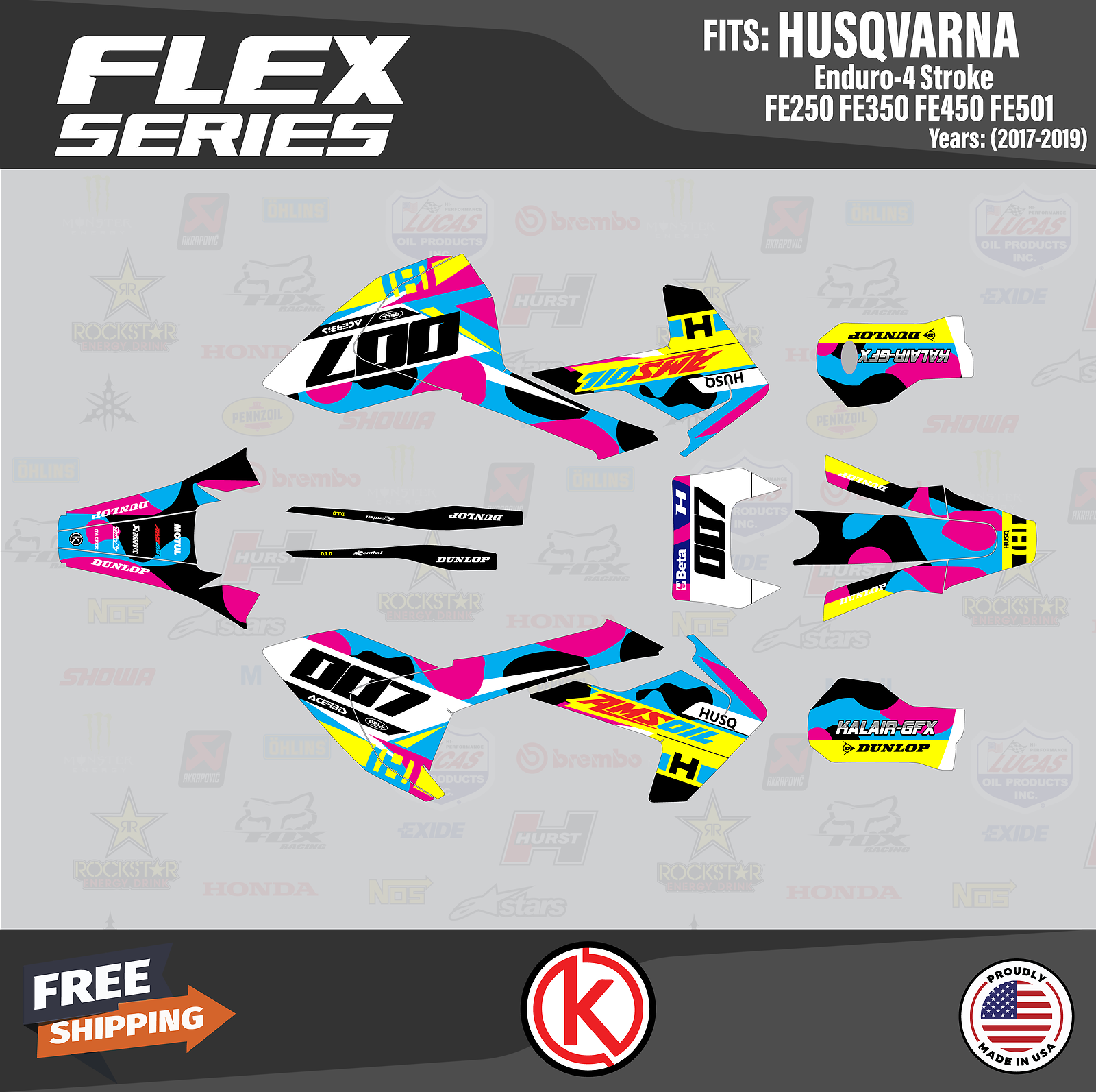 Graphics Kit for Husqvarna FE250 FE350 FE450 FE501 (2017-2019) Flex ...