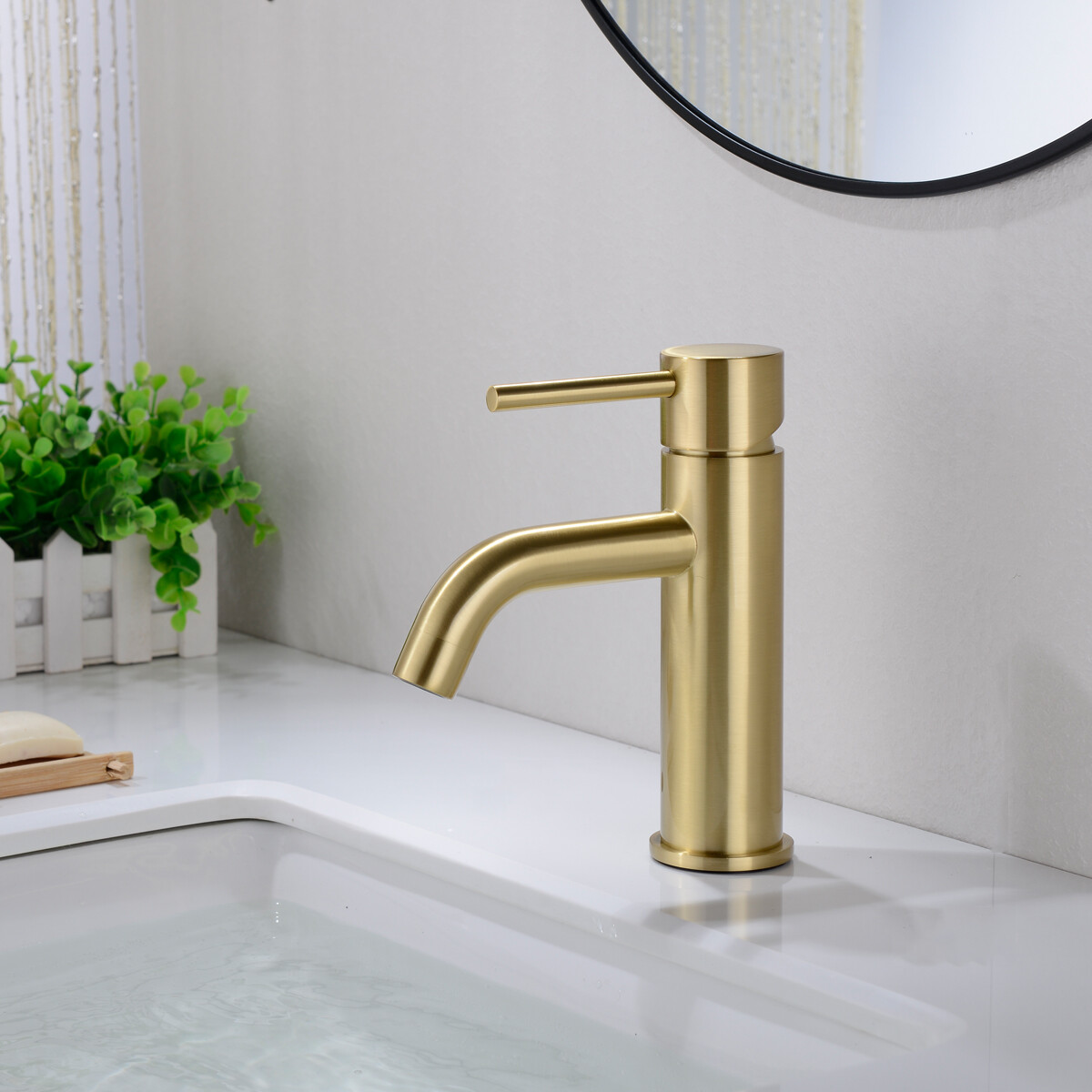 Brass Round Bathroom Basin Mixer Taps Brushed Gold Sink Faucet Single ...