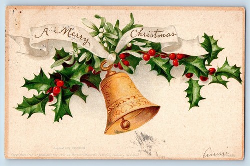 Ellen Clapsaddle Signed Postcard Christmas Berries Bell North Swansea ...