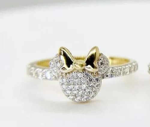 2Ct Round Cut Diamond Lab-Created Unique Mickey Mouse Ring14K Yellow ...
