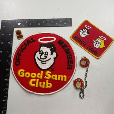 VTG 1 GIANT GOOD SAM Patch + HAPPY CAMPER SAM + 1 Pinback Pin +1 Vest ...