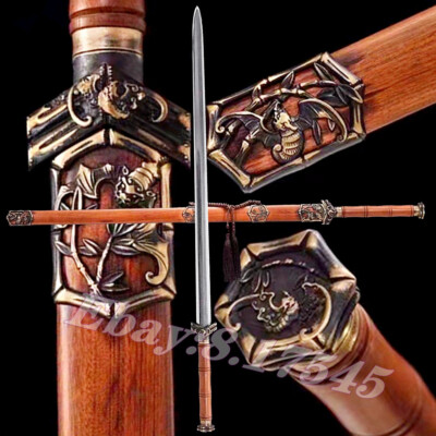 Rose Wood Dao Jian Chinese Damascus Steel Sharp Han Tang Saber Brass ...