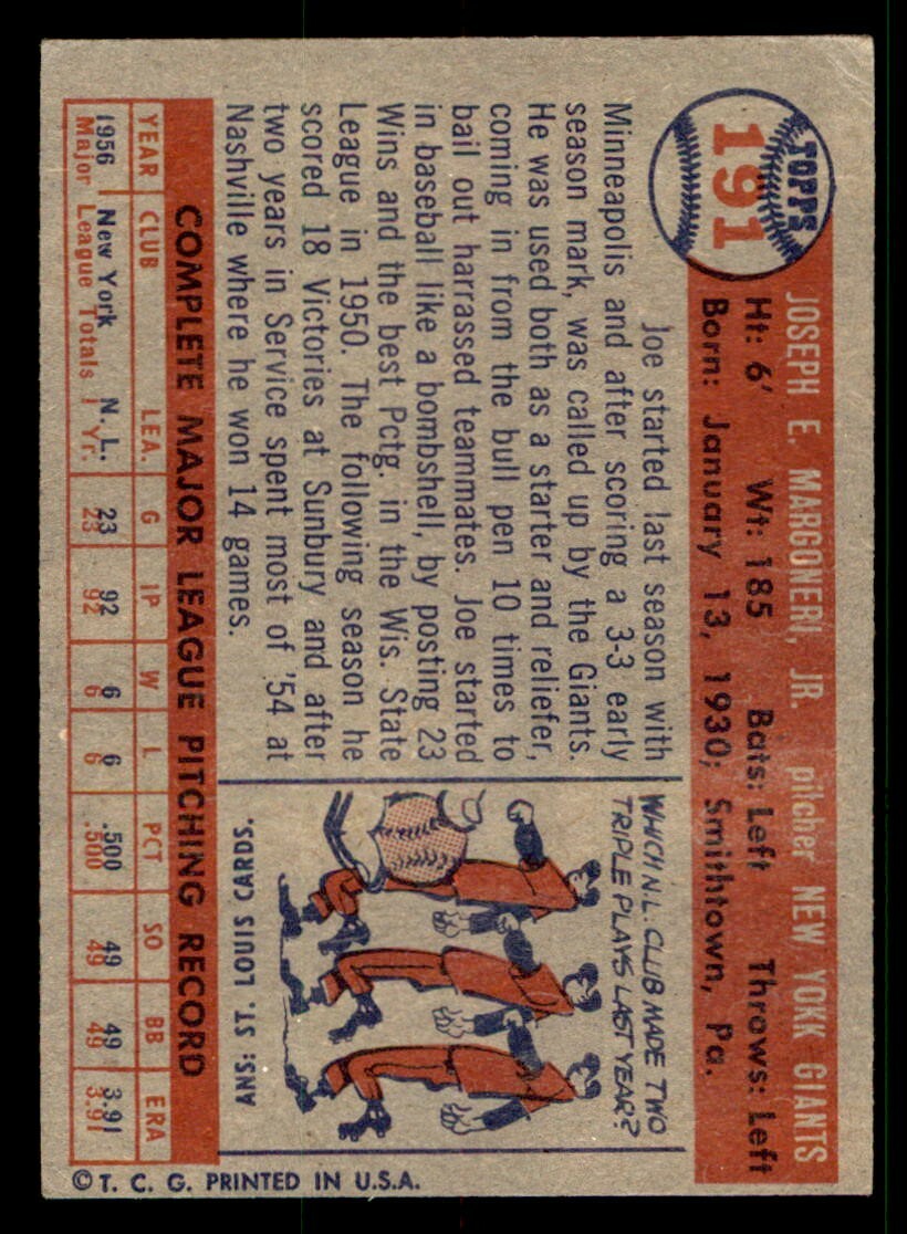 1957 Topps Baseball #191 Joe Margoneri VG/EX *d2 | eBay