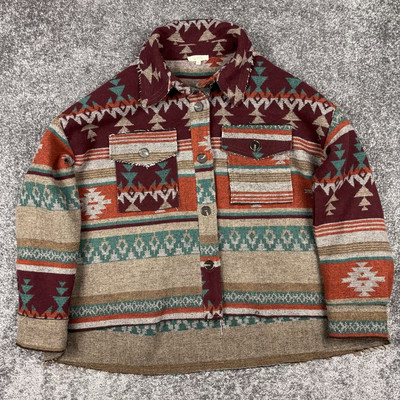 Aztec Southwestern Blanket Flannel Jacket Boho Shacket La Miel Women's ...