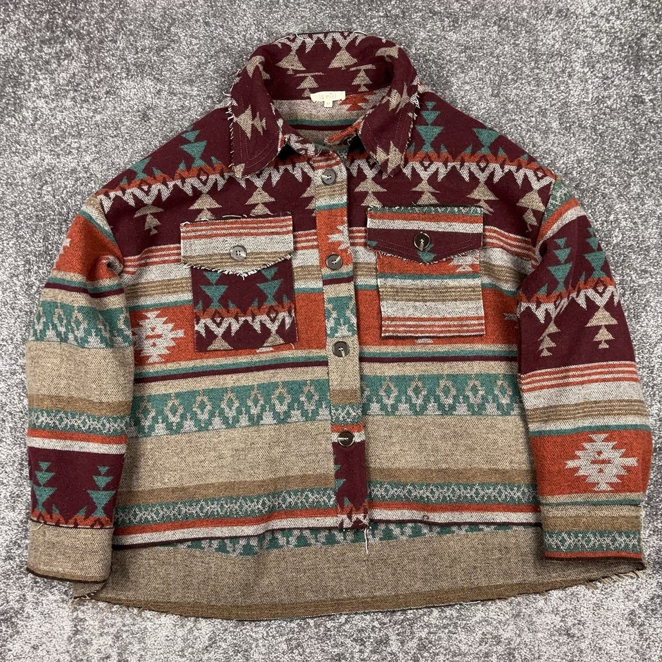 Aztec Southwestern Blanket Flannel Jacket Boho Shacket La Miel Women's ...