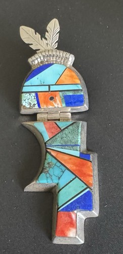 ALVIN YELLOWHORSE NAVAJO STERLING SPINY OYSTER LAPIS TURQUOISE DANGLE ...