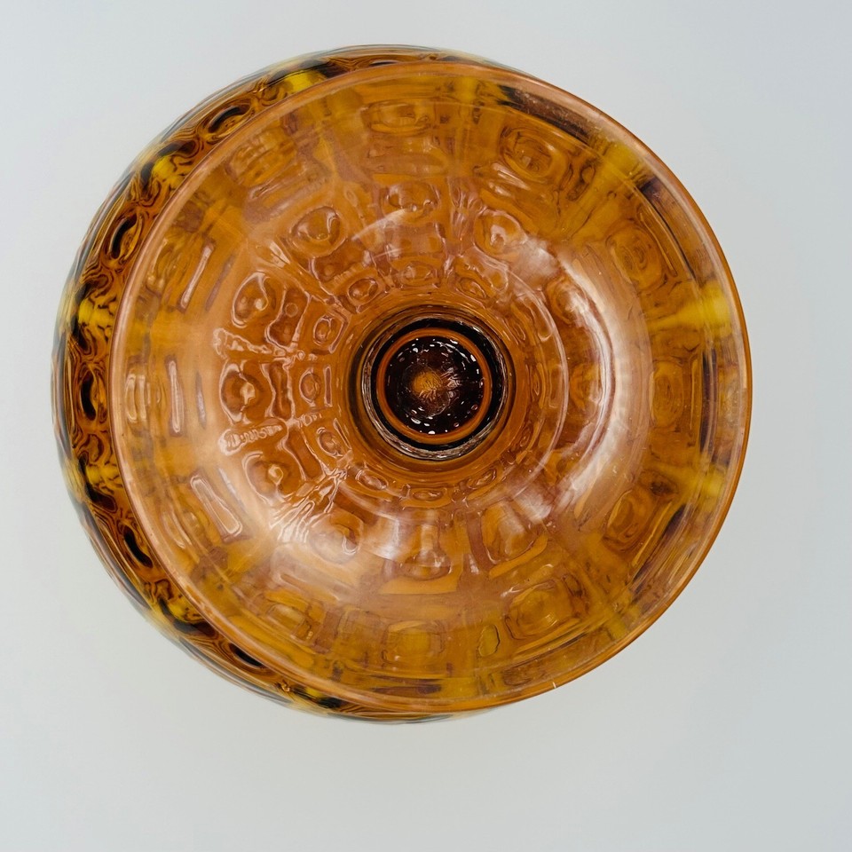 Vtg Blown Glass 11 inch Brandy Snifter Vase Amber Block Pattern w Clear ...
