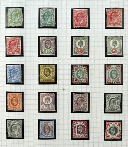 GB Britain Edward VII Stamp Collection 1/2d to 1/- Mint Hinged and MNH ...