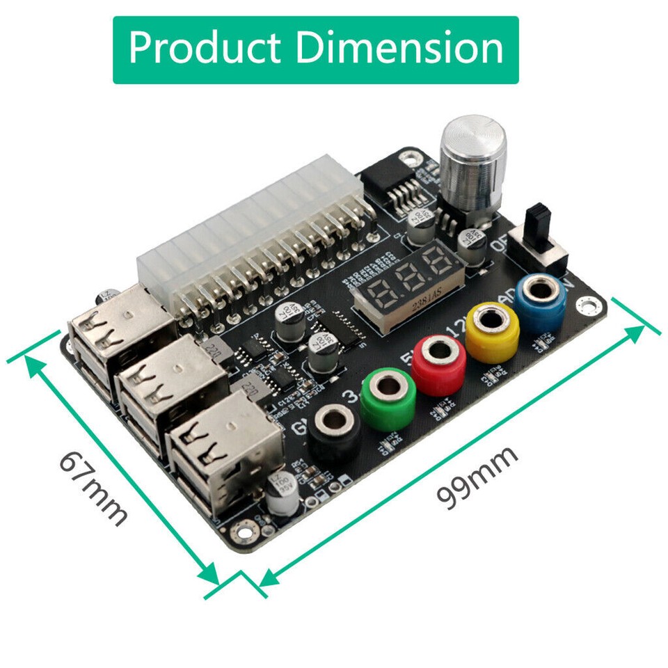 US STOCK 24 Pins ATX Power Supply Breakout Board Case Kit Support 3.3V ...
