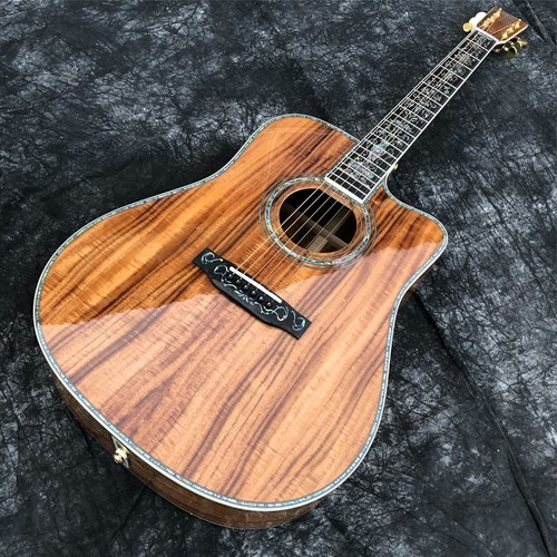 41" All Koa Wood Cutaway D Type Acoustic Guitar Abalone Inlays Ebony ...
