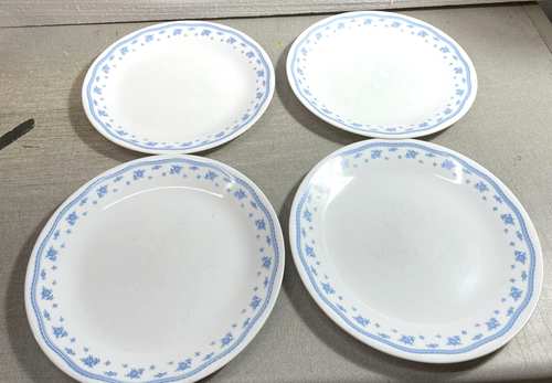FOUR 4 Corelle Corning Ware Morning Blue Dinner Plates Vintage Corning ...