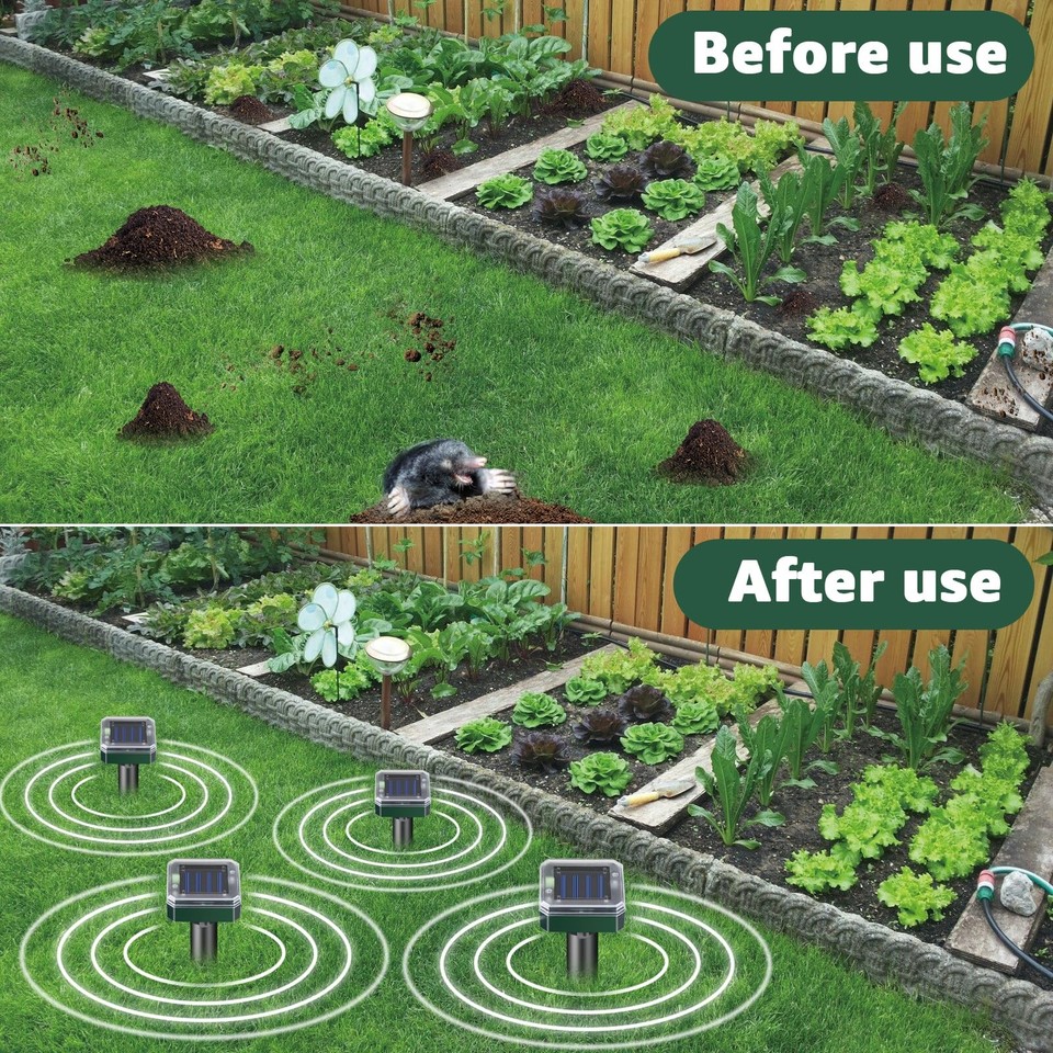 4 Pack Solar Powered Chipmunk Repellent & Mole Deterrent for Lawns ...