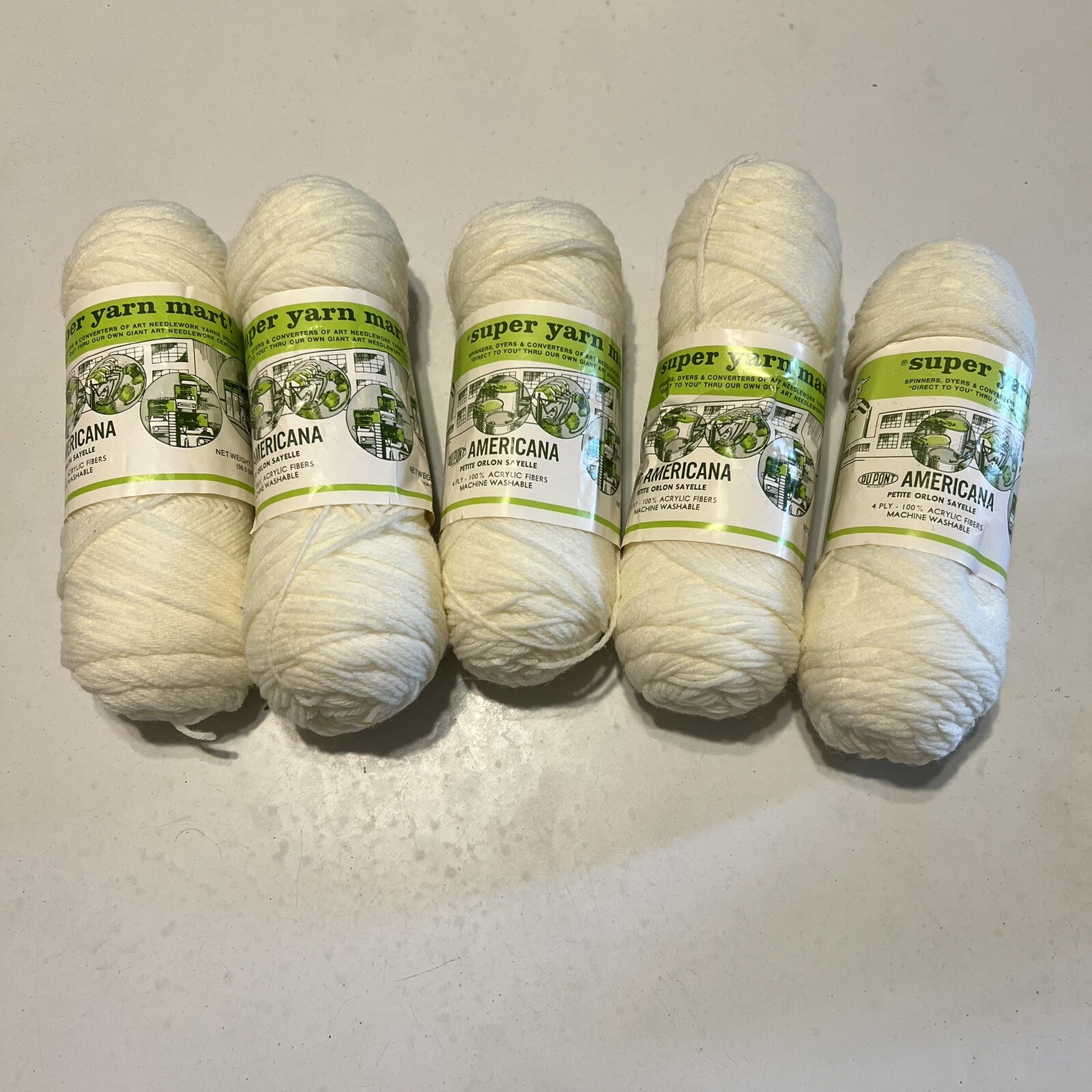 Super Yarn Mart DuPont 4 Ply Americana Petite Orlon Sayelle 5 Skein Lot ...