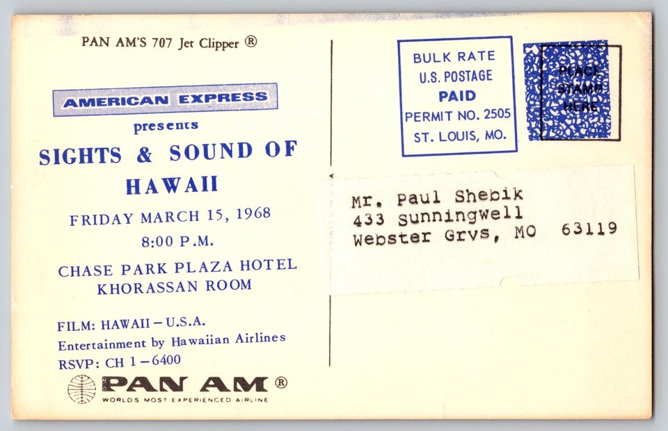 Postcard Aircraft Plane - PAN AM 707 Jet - 1968 Movie Advertisement | eBay