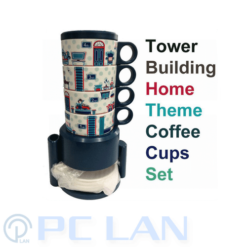 NEW Tower Building Home Theme Coffee Tea 4 Plastic Mugs Cups Set ...
