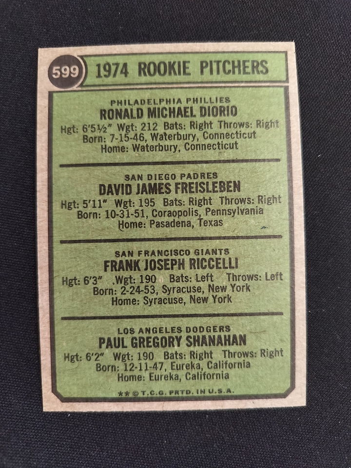 1974 Topps #599 Rookie Pitchers Padres Rare Large Letters Variation ...