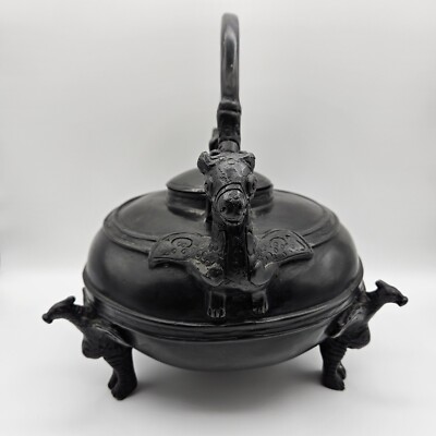 Unique Asian Antique Cast Iron Teapot With Winged Mythical Creature ...
