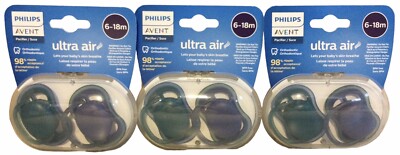 3pk Philips Avent Ultra Air Pacifier 6-18m Deep Opal & Steel Blue 2 Ct ...