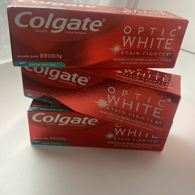 3 Packs Colgate Optic White Stain Fighter Fresh Mint Gel 4.2oz Exp 8/24 ...