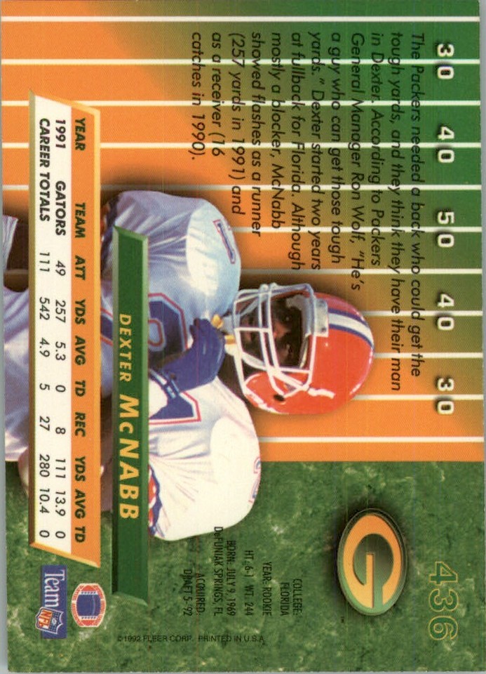 1992 Ultra NFL Dexter McNabb #436 | eBay