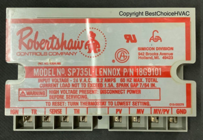 SP735L Gas Furnace Control Board Module Lennox 18G9101 Igniter | eBay