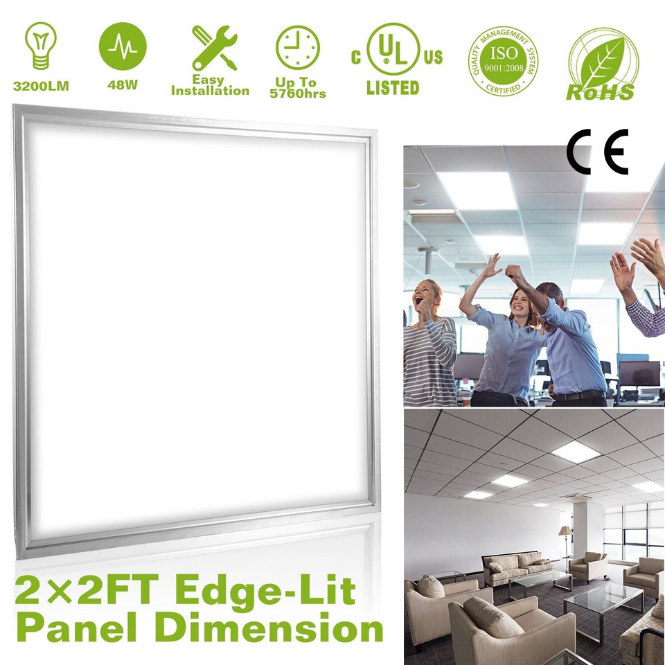 2x2FT 48W LED White Panel Light 7500K Ultra-Bright Recessed Office ...