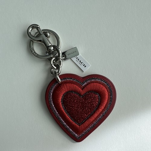 Coach Embroidered Glitter Heart Charm Keychain Red - New | eBay