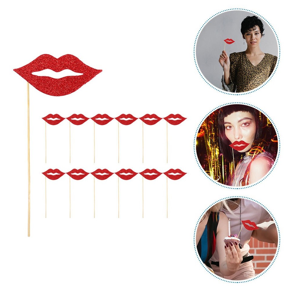 20 Pcs Party Lips Photo Props Paper Wooden Material Photobooth Decor ...