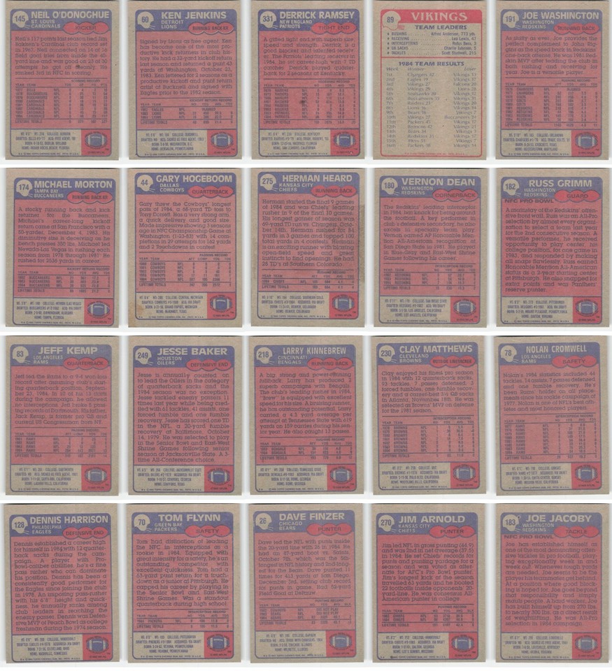 (100) 1985 Topps Lot NFL Football Cards Partial Set Collection | eBay