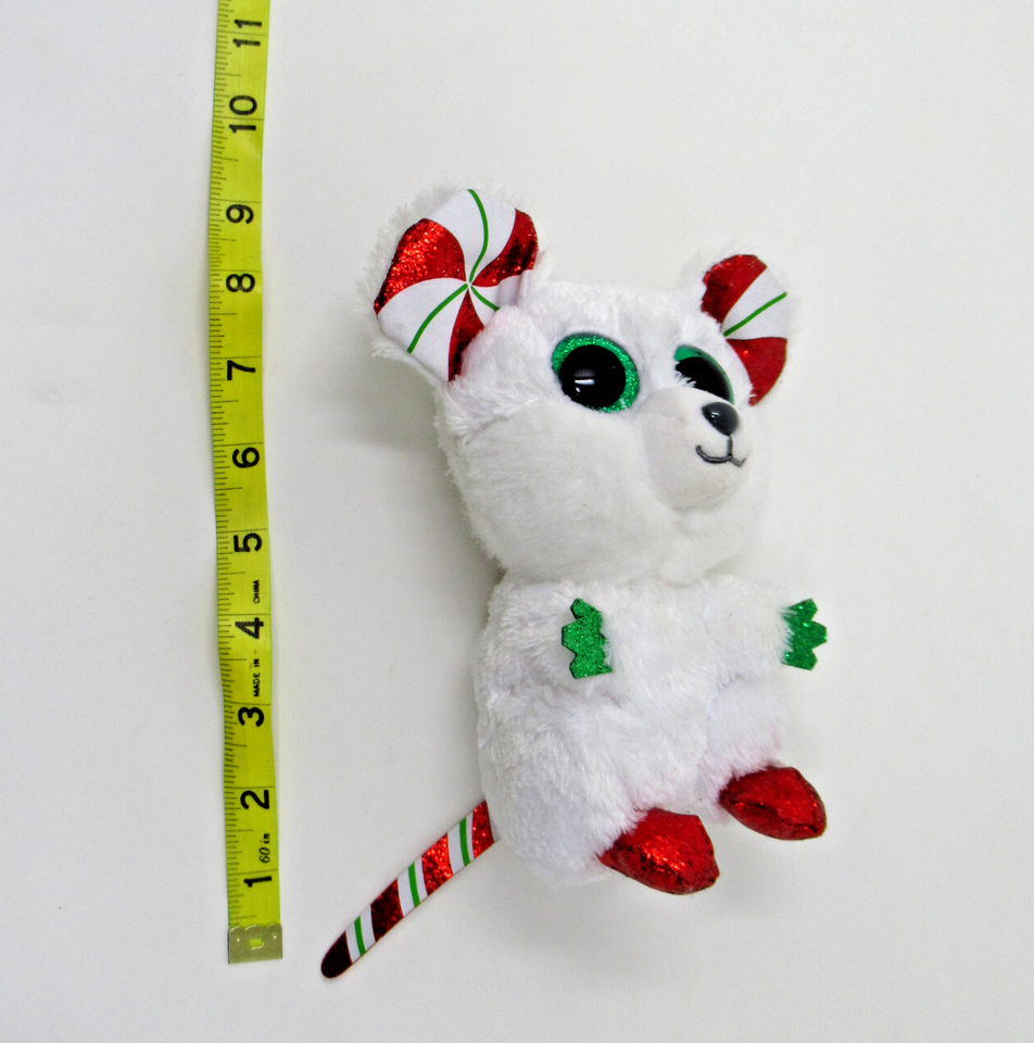 Ty Beanie Boo Chimney Christmas Mouse Plush Peppermint Ears Green Eyes ...
