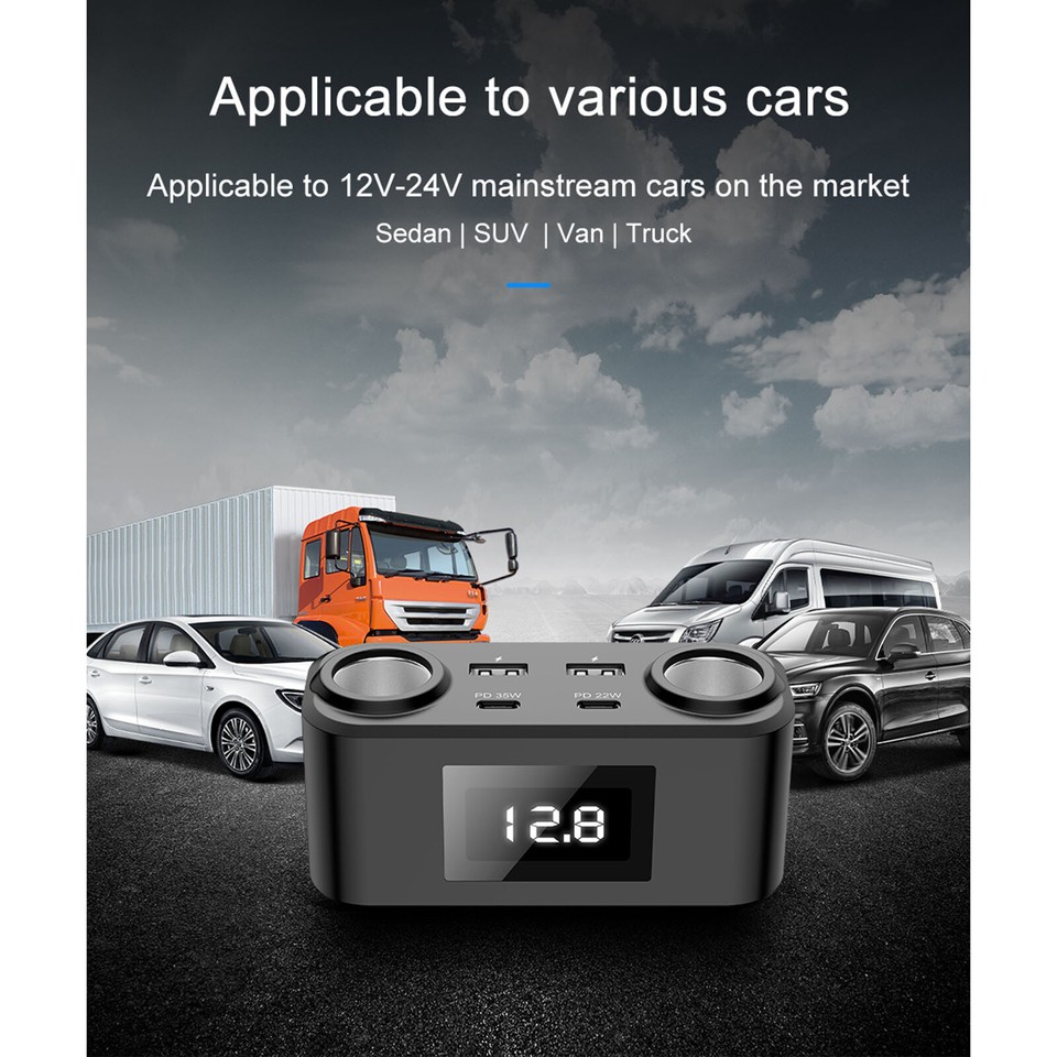 Car 1 to 4 Multi-Port Charger Charging Cell Phone Adapter PD+QC Fast ...