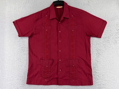 The Havanera Co Shirt Men Large Red Guayabera Button Up Polyester Blend ...