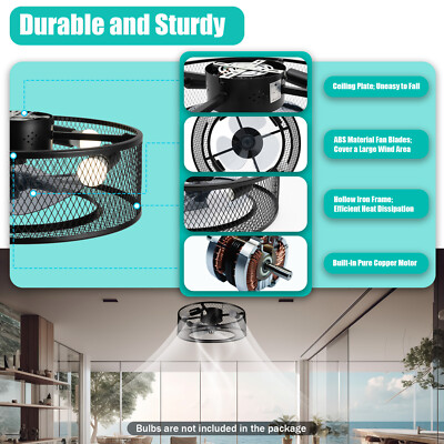 Modern LED Ceiling Fan Light Semi Flush Mount Caged Fan Lamp with ...