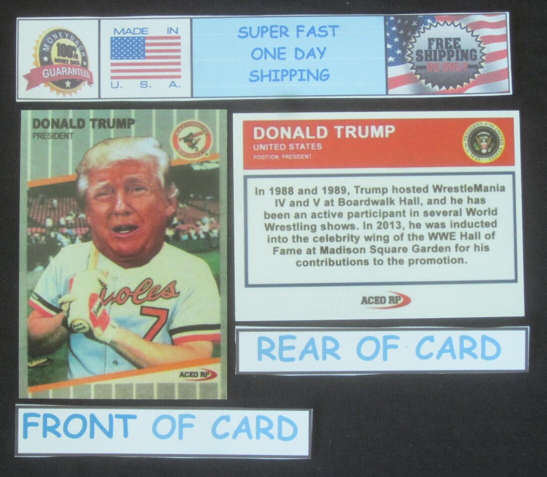 DONALD TRUMP Set of 4 ACEO Baseball Cards-52 & 85 Topps-89 Upper Deck ...