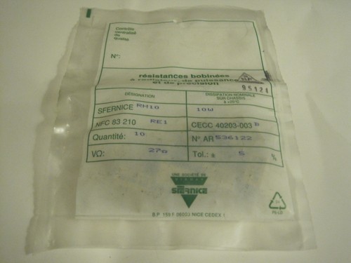 Sfernice Power Resistor Rh10 Re1 27r 5% 10w 10pcs | eBay