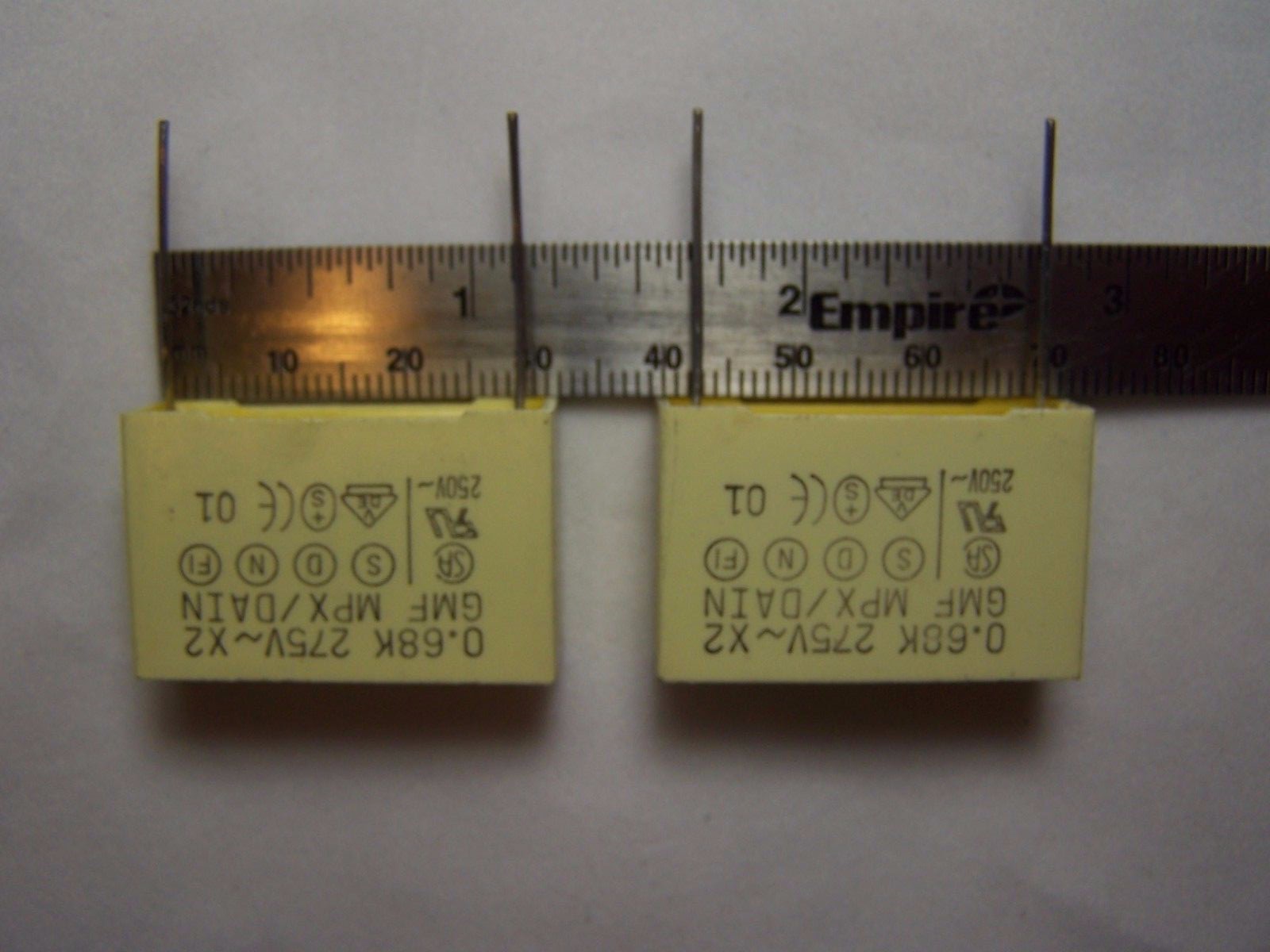 0.68uF K 275V AC Safety Capacitors (2pcs.) 27.0 mm Pitch ( MPX/DAIN ...