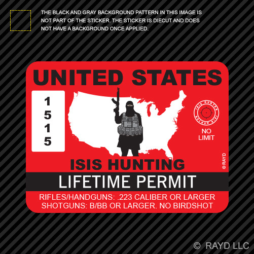 Red United States ISIS Hunting Permit Sticker Decal adhesive Vinyl ...