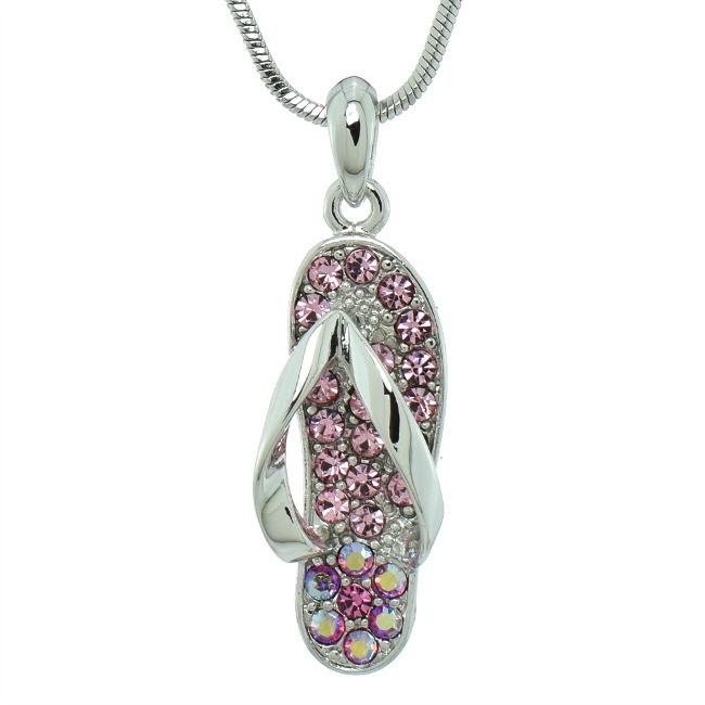 Flip Flop Sandal Pendant Necklace With SWAROVSKI CRYSTAL Pink 18" Chain ...