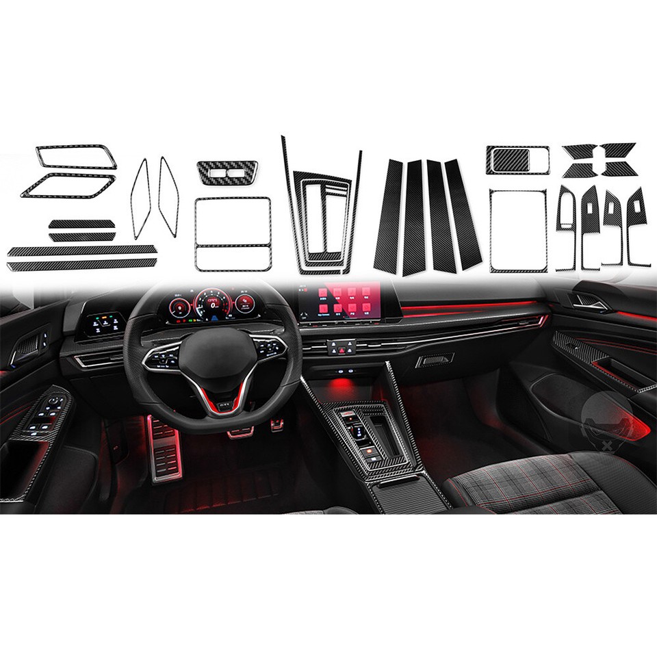 29Pcs Carbon Fiber Interior Full Set Decor Trim Kit For VW Golf 8 MK8 ...