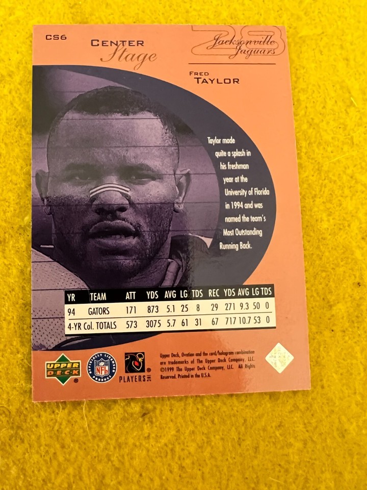 FRED TAYLOR JAGUARS 1995 UPPER DECK CENTER STAGE ROOKIE NFL CARD #CS6 ...