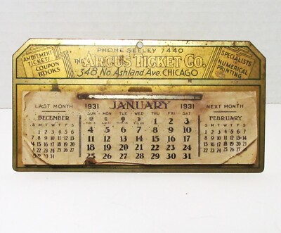 1931 BRASS ADVERTISING CALENDAR ARGUS TICKET SALES IN CHICAGO | eBay