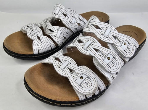 Clarks Collection Leisa Faye White Leather Sandals 22545 Women's 8 | eBay