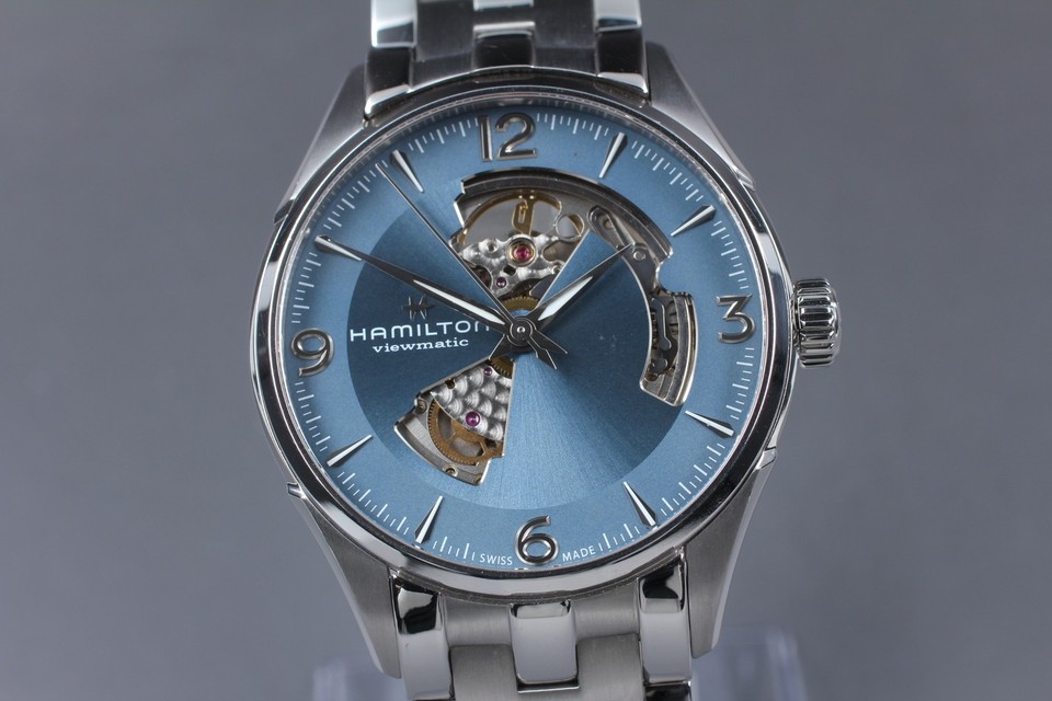 Full Set [N MINT] HAMILTON Jazzmaster H327050 Open Heart Blue 41mm AT ...