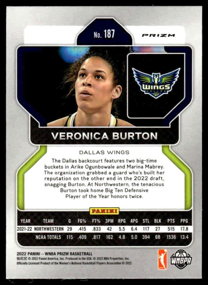 Veronica Burton #187 2022 Panini Prizm WNBA Green Dallas Wings | eBay
