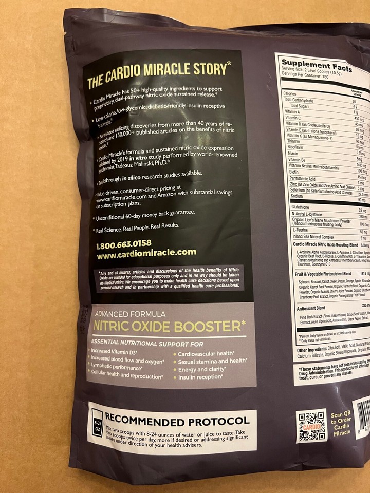 Large Cardio Miracle The Complete Nitric Oxide Solution - 180 SERVINGS ...