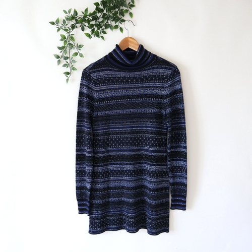 White House Black Market Black & Blue Turtleneck Open Back Sweater ...