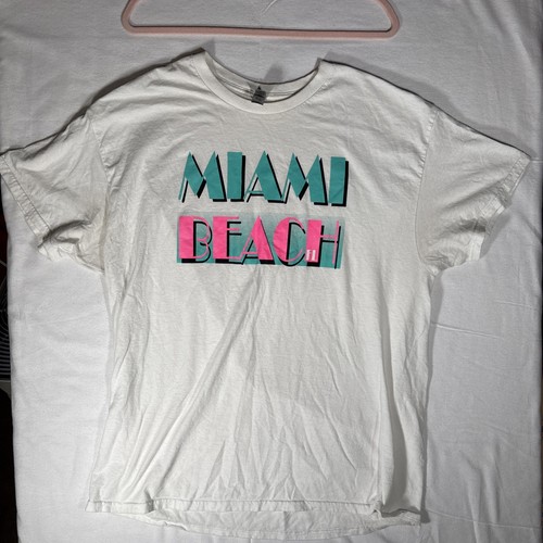 Miami Beach White T Shirt Miami Vice Style Font Size XL | eBay